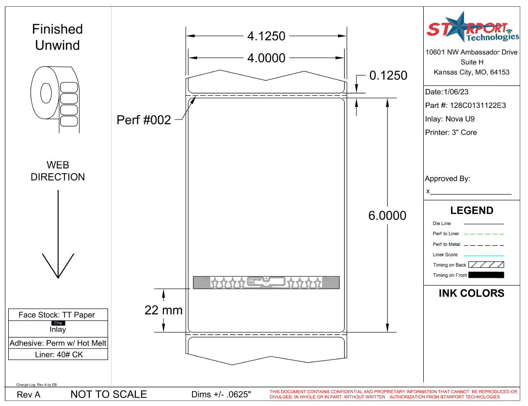 4' x 6' TT Paper RFID Label - 3' Core - 1000 Labels / Roll - Printed ...