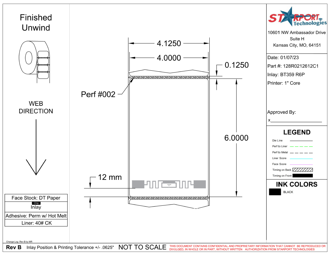 4' x 6' DT Paper RFID Label - 1' Core - 300 Labels / Roll - Desktop ...